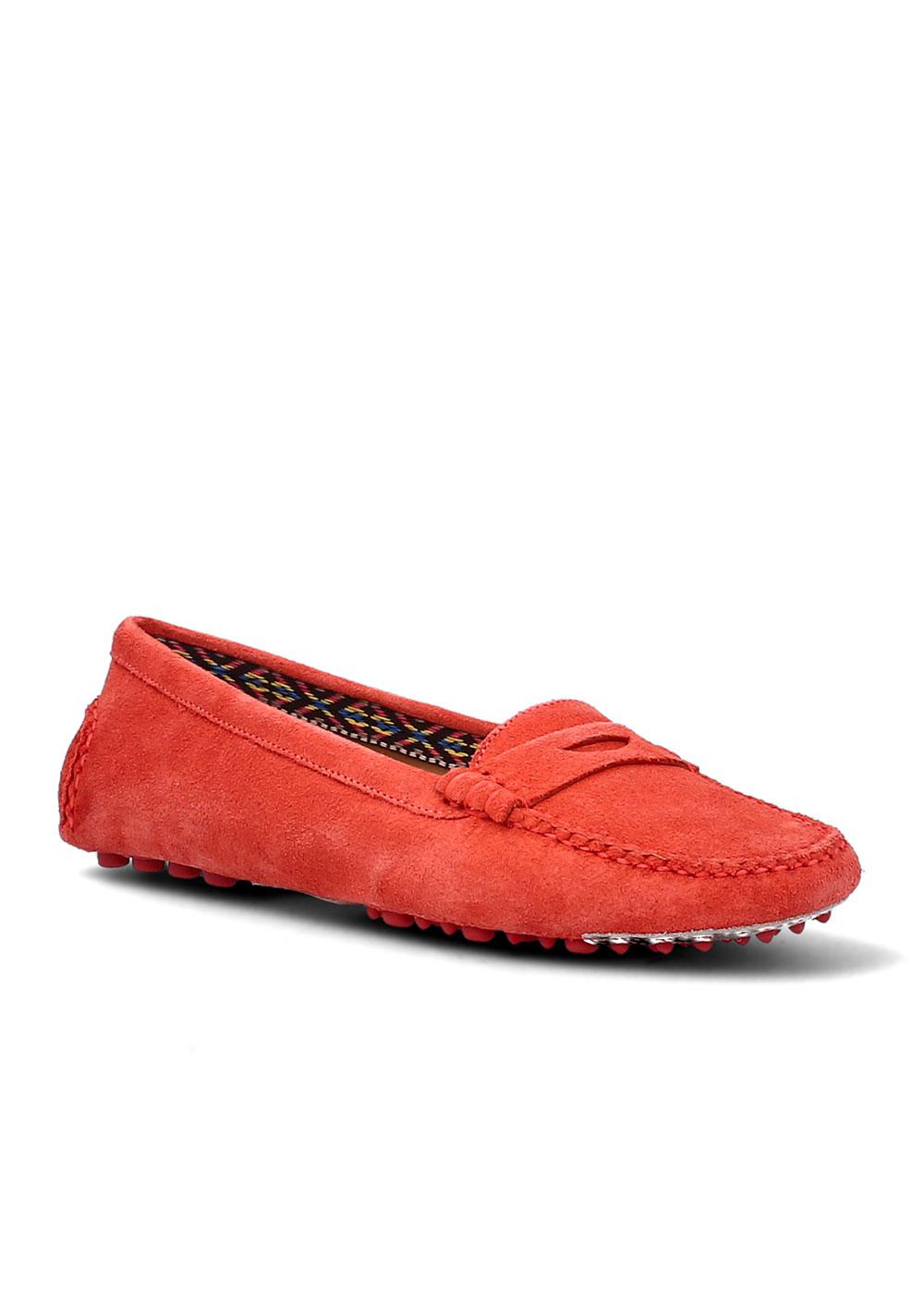 Fairmount MOCASSIN ROUND DRIVER VELOURS CORAIL Manfield