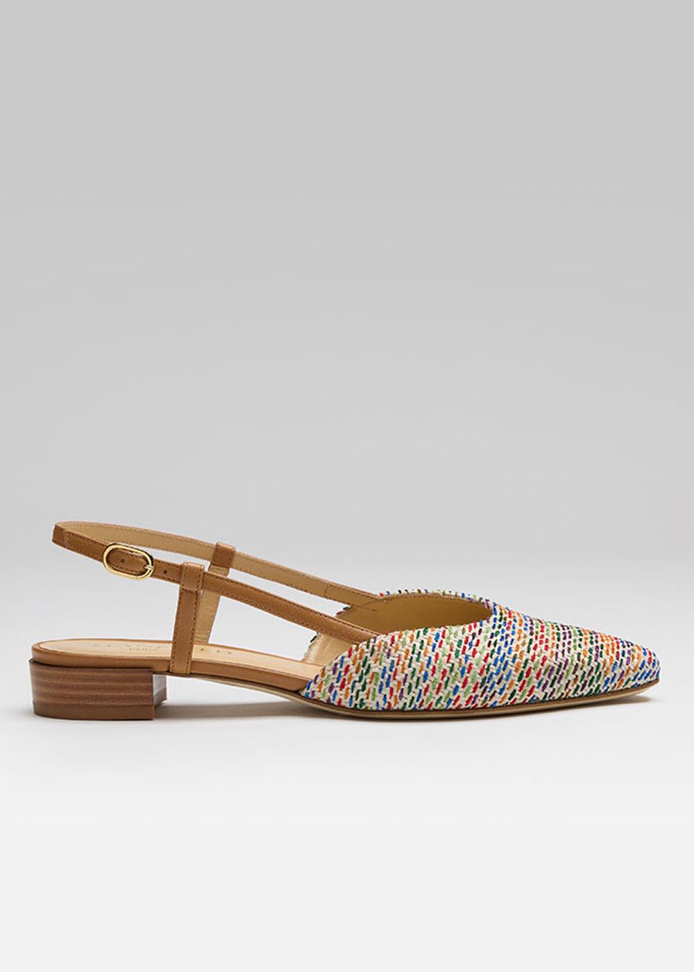 Manfield SLING SAVONE RAPHIA MULTICOLORE ET CUIR CAMEL Manfield